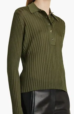 Khaite Vin Rib Polo Sweater - Olive