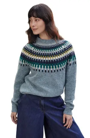 CELTIC & CO. Donegal Wool Yoke Stitch Sweater - Skylight