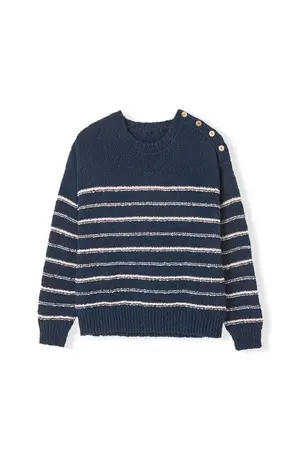 CELTIC & CO. Linen Cotton Breton Sweater - Navy/ecru Stripe