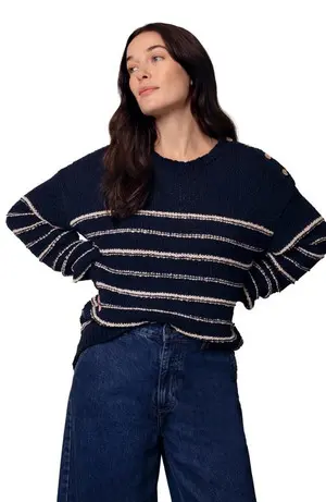 CELTIC & CO. Linen Cotton Breton Sweater - Navy/ecru Stripe
