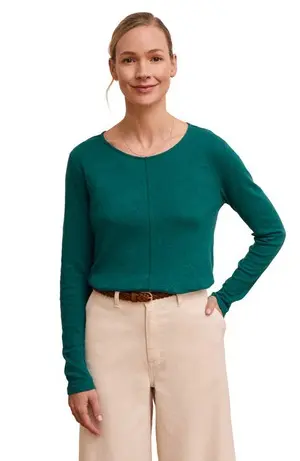 CELTIC & CO. Linen Blend Long Sleeve Top - Teal