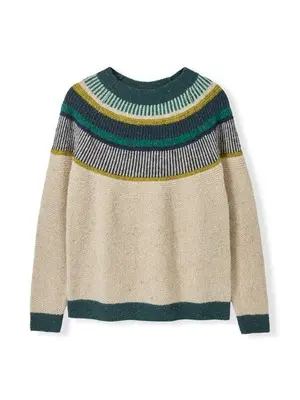 CELTIC & CO. Statement Donegal Sweater - Oatmeal/emerald