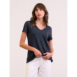 CELTIC & CO. Relaxed V-neck Linen Blend T-shirt - Navy