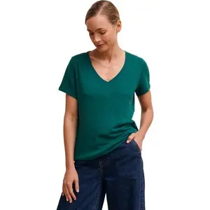 CELTIC & CO. Relaxed V-neck Linen Blend T-shirt - Teal