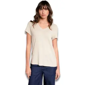 CELTIC & CO. Relaxed V-neck Linen Blend T-shirt - Undyed Ecru