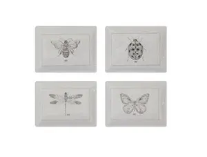 STORIED HOME Rectangle Ceramic Dishes With Insect Images