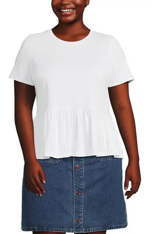 LANDS' END Short Sleeve Peplum Tee - White