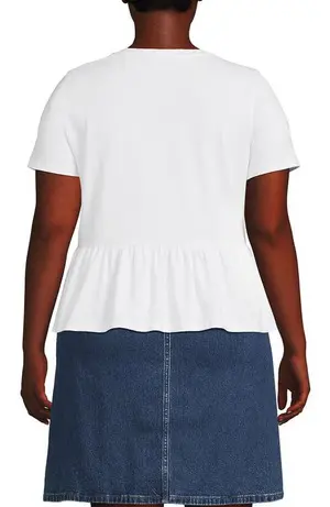 LANDS' END Short Sleeve Peplum Tee - White