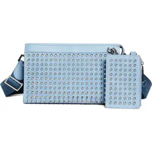CHRISTIAN LOUBOUTIN Funky Studded Canvas Crossbody Bag - 4396-ceruleo/silver