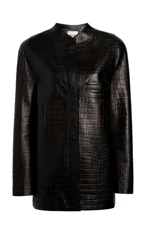 Khaite Sadie Alligator-embossed Leather Coat - Black