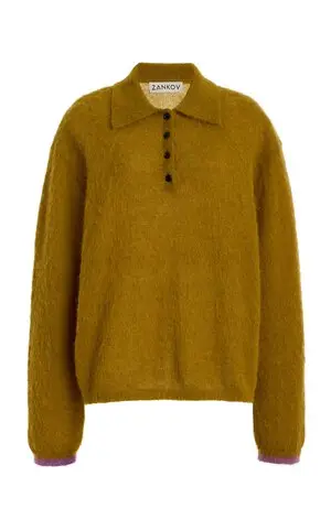 ZANKOV Ryan Solid Brushed Mohair Sweater - Yellow