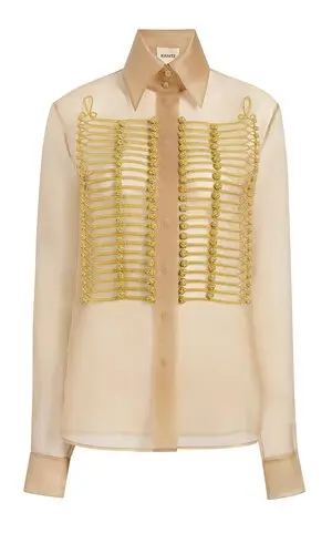 Khaite Ivy Silk Embroidered Top - Neutral