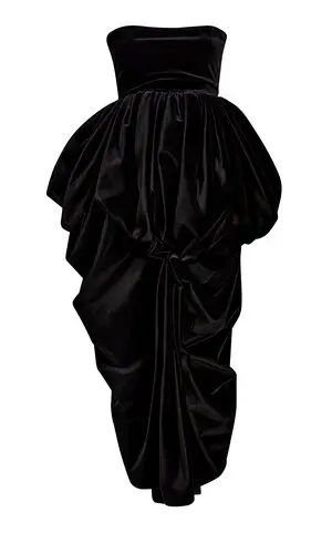 Khaite Bronte Ruffled Velvet Midi Dress - Black