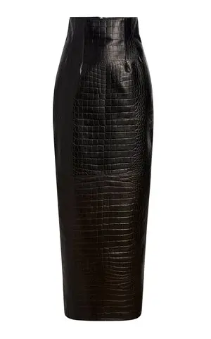 Khaite Loxley Alligator-embossed Leather Maxi Skirt - Black