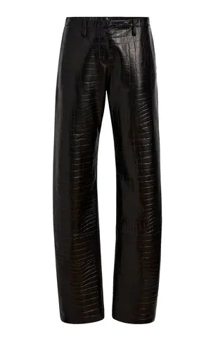 Khaite Hunter Alligator-embossed Leather Wide-leg Pants - Black