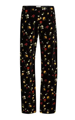 Khaite Han Embroidered Cotton Straight-leg Pants - Black