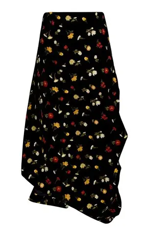 Khaite Oli Embroidered Cotton Midi Skirt - Black