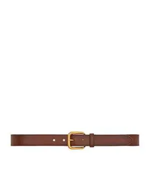 Saint Laurent Leather Rectangular Buckle Belt - Beige