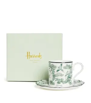 Harrods Bone China Toile Espresso Cup And Saucer - Green