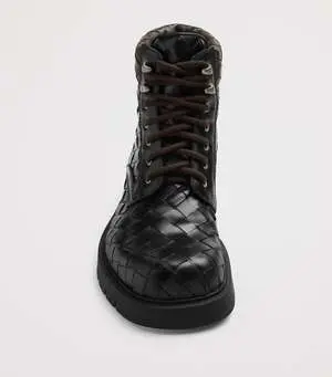 Bottega Veneta Leather Intrecciato Lace-up Boots - Brown