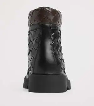 Bottega Veneta Leather Intrecciato Lace-up Boots - Brown