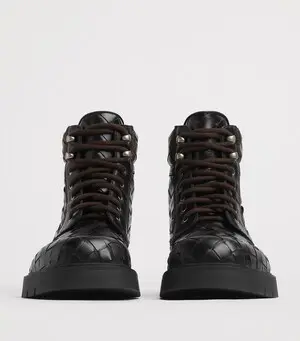 Bottega Veneta Leather Intrecciato Lace-up Boots - Brown