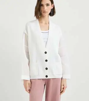 Brunello Cucinelli Cotton Organza-sleeve Cardigan - White