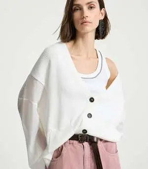 Brunello Cucinelli Cotton Organza-sleeve Cardigan - White