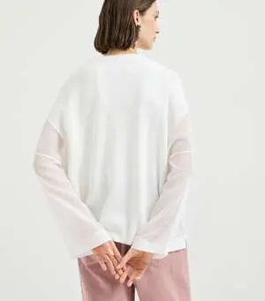 Brunello Cucinelli Cotton Organza-sleeve Cardigan - White