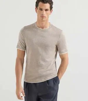 Brunello Cucinelli Linen-cotton Jersey Faux-layered T-shirt - Brown