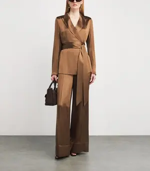 JOSEPH Silk Satin Archer Jacket - Brown