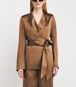 JOSEPH Silk Satin Archer Jacket - Brown