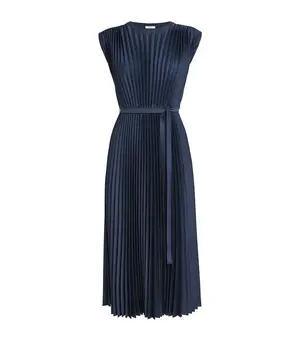 JOSEPH Volta Knit Weave Plissé Midi Dress - Blue