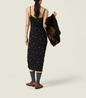 Miu Miu Silk Embellished Midi Dress