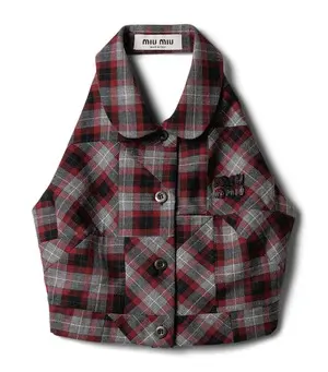 Miu Miu Wool Tartan Patchwork Top - Grey