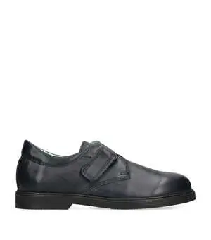 PAPOUELLI Leather Velcro Fastening School Shoes - Navy