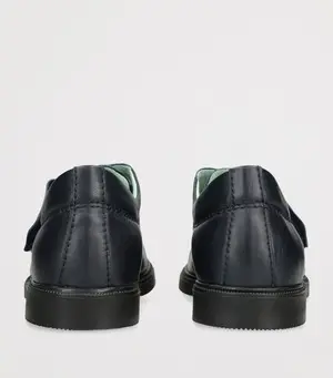 PAPOUELLI Leather Velcro Fastening School Shoes - Navy