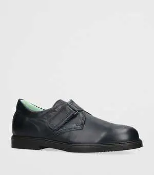 PAPOUELLI Leather Velcro Fastening School Shoes - Navy