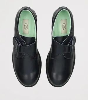 PAPOUELLI Leather Velcro Fastening School Shoes - Navy