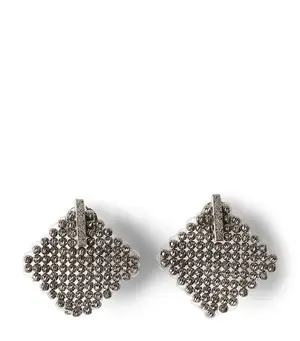 Brunello Cucinelli Sterling Silver Square Stud Earrings - Grey