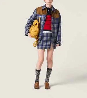 Miu Miu Wool Check Mini Skirt - Grey