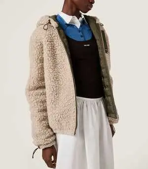Miu Miu Wool-blend Teddy Bomber Jacket - Neutral