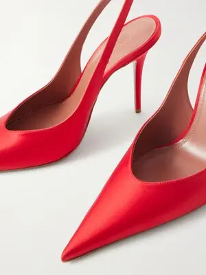 Amina Muaddi Anok Satin Slingback Pumps - Red
