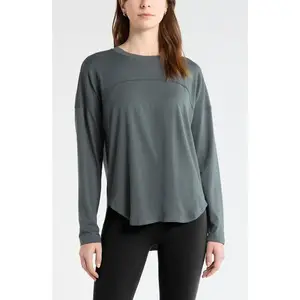 Zella Relaxed Fit Washed Long Sleeve T-shirt - Green Urban