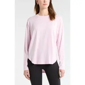 Zella Relaxed Fit Washed Long Sleeve T-shirt - Pink Snow