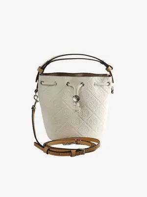 Tory Burch T Monogram Pebble Mini Bucket Bag - Warm White