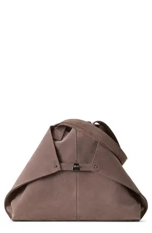 Akris Medium Ai Suede Convertible Shoulder Tote - Taupe