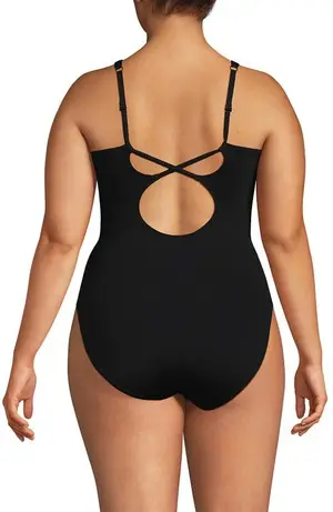 LANDS' END V-neck High-leg One-piece Swimsuit - Black