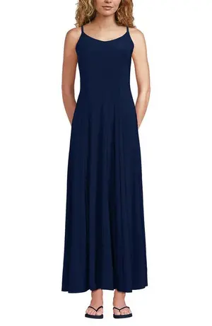 LANDS' END Silky Knit Godet Maxi Dress - Deep Sea Navy