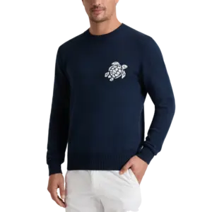 Vilebrequin Crewneck Cotton And Cashmere Sweater Turtle - Navy
